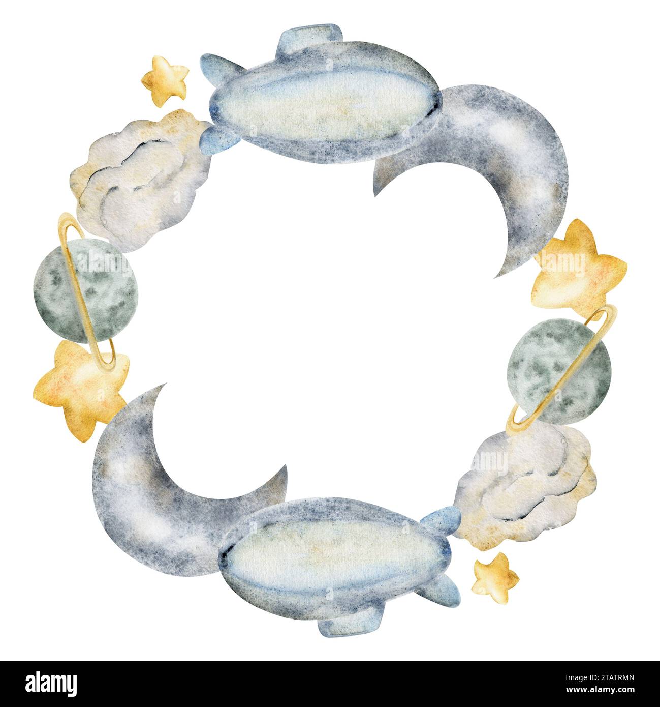 Watercolor hand drawn illustration, magical cosmos universe, clouds ...