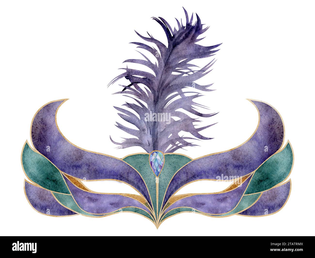 Hand drawn watercolor Mardi Gras carnival symbols. Theater masquerade ...