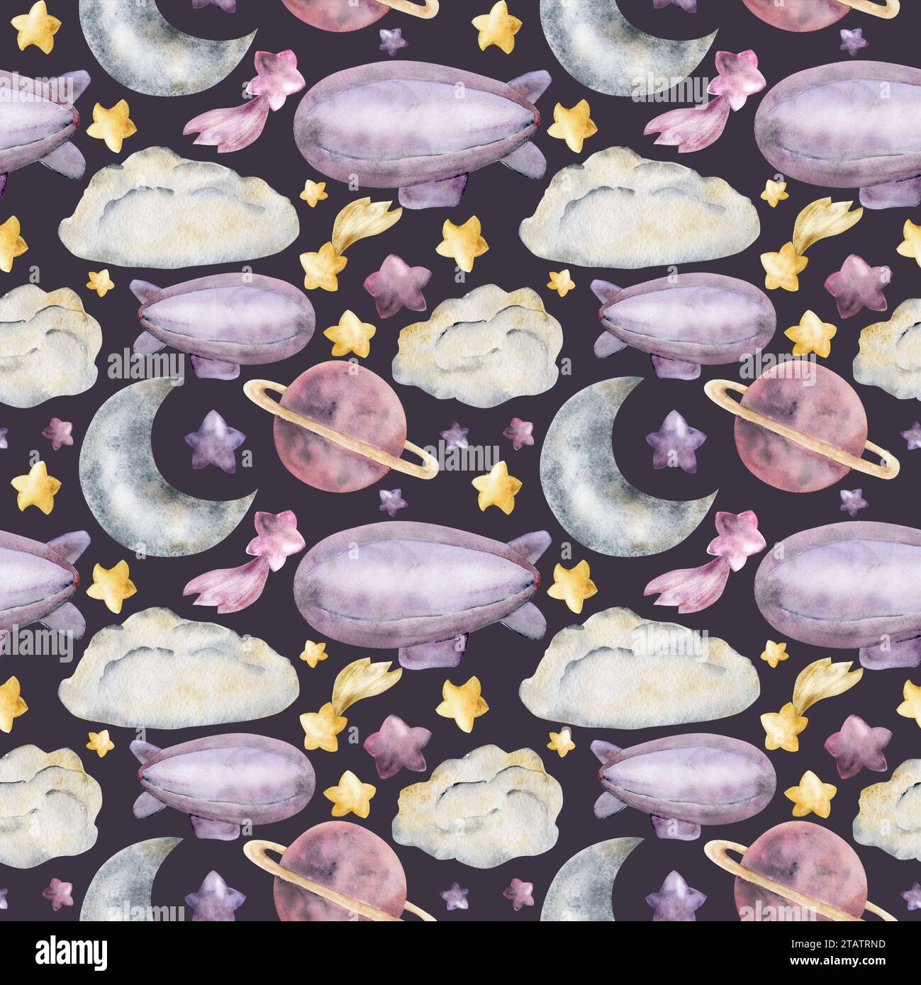 Watercolor hand drawn illustration, magical cosmos universe items, moon ...