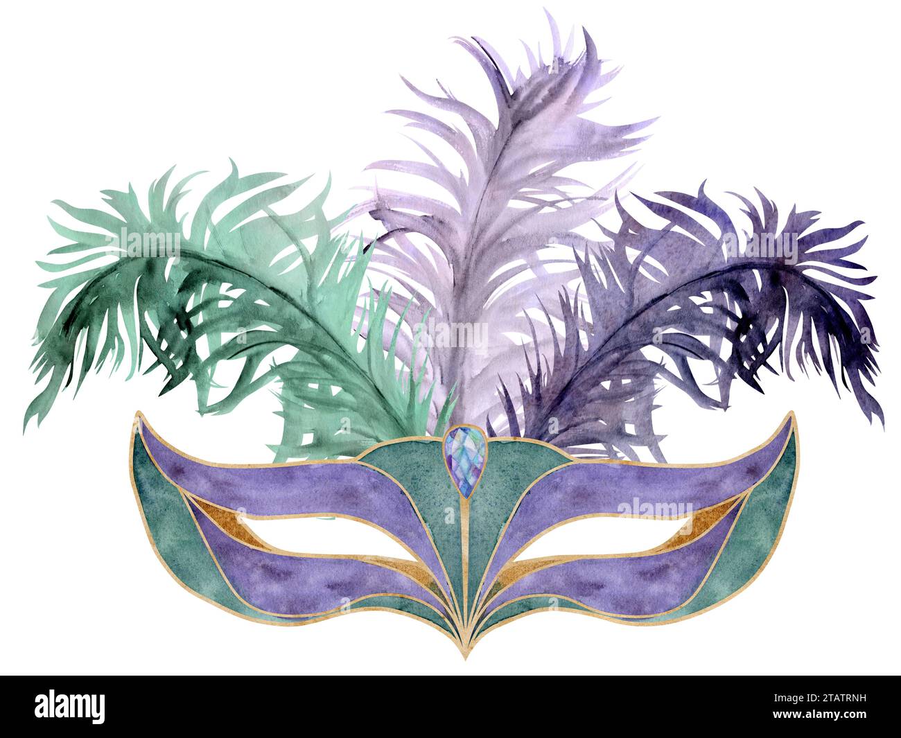 Hand drawn watercolor Mardi Gras carnival symbols. Theater masquerade ...