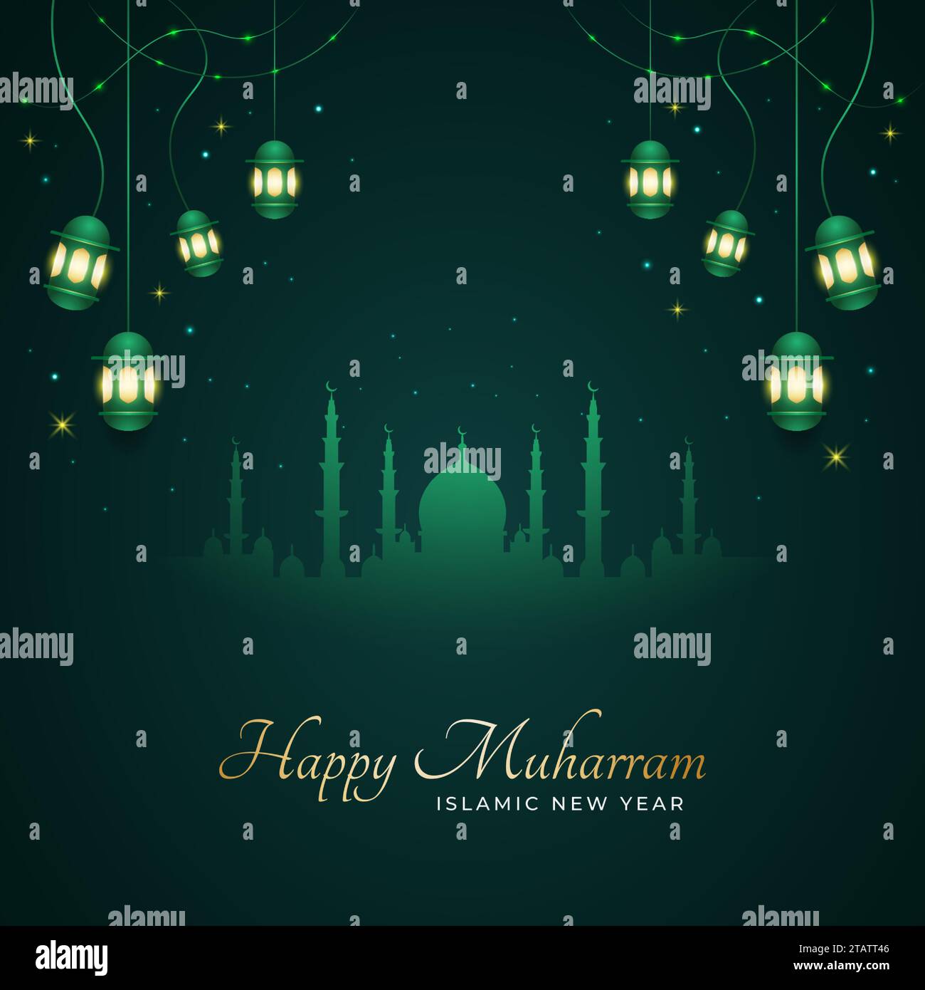 Happy Muharram and Islamic New Year Background with Silhouette of ...