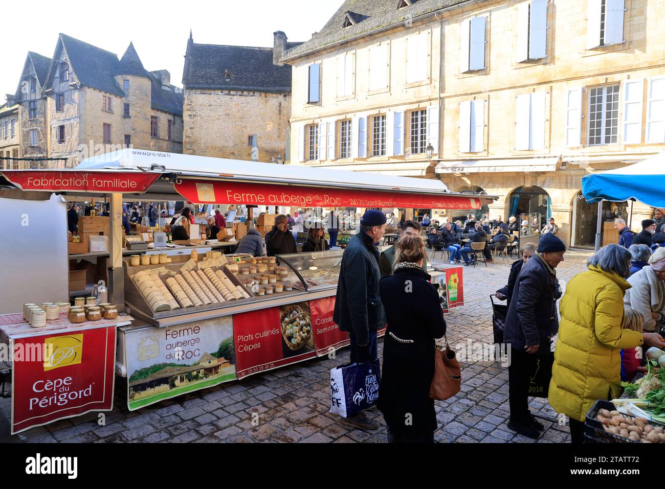 Sarlat, France. December 2, 2023. Sale of truffles and goose and duck ...