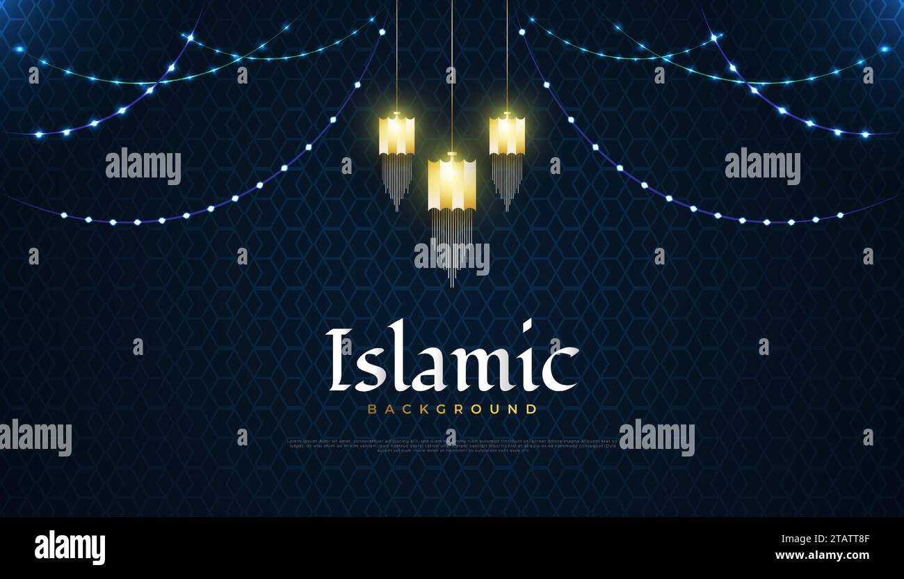Islamic Background with Gold Arabic Lanterns, Glowing Lights and ...