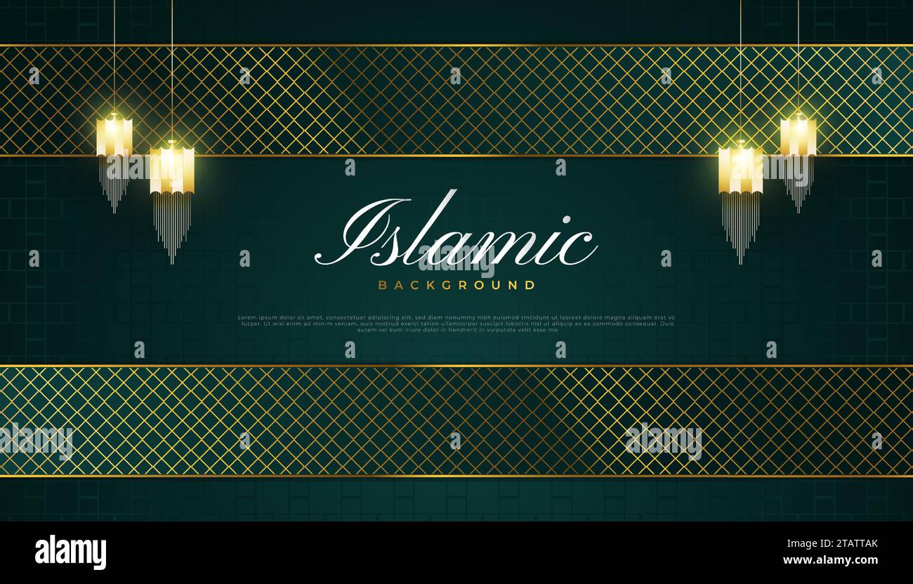 Islamic Background with Gold Arabic Lanterns and Abstract Pattern on ...
