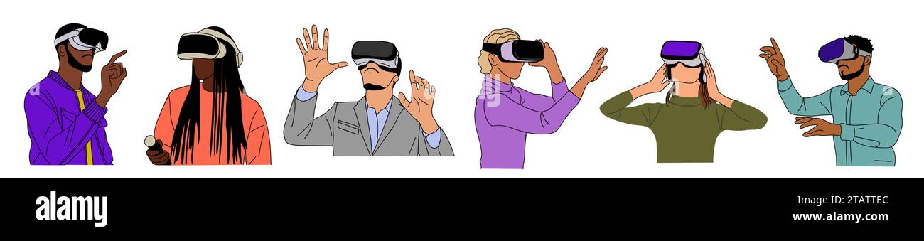 Set of diverse people in virtual reality headset Stock Vector Image ...