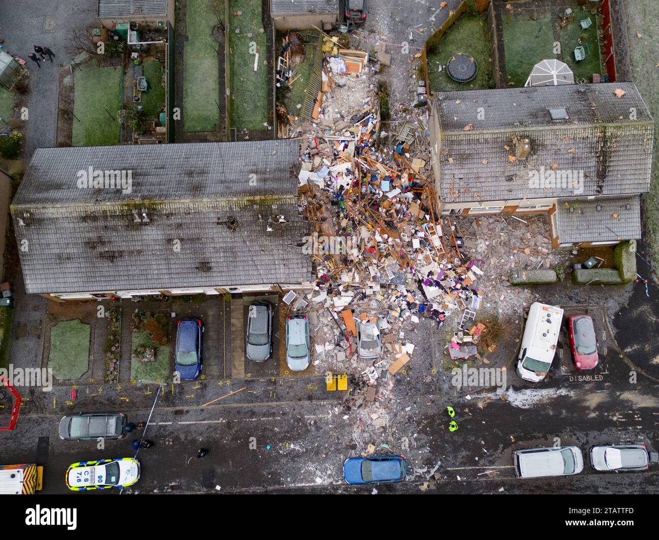 Aerial views of aftermath of fatal gas explosion at house in Baberton ...