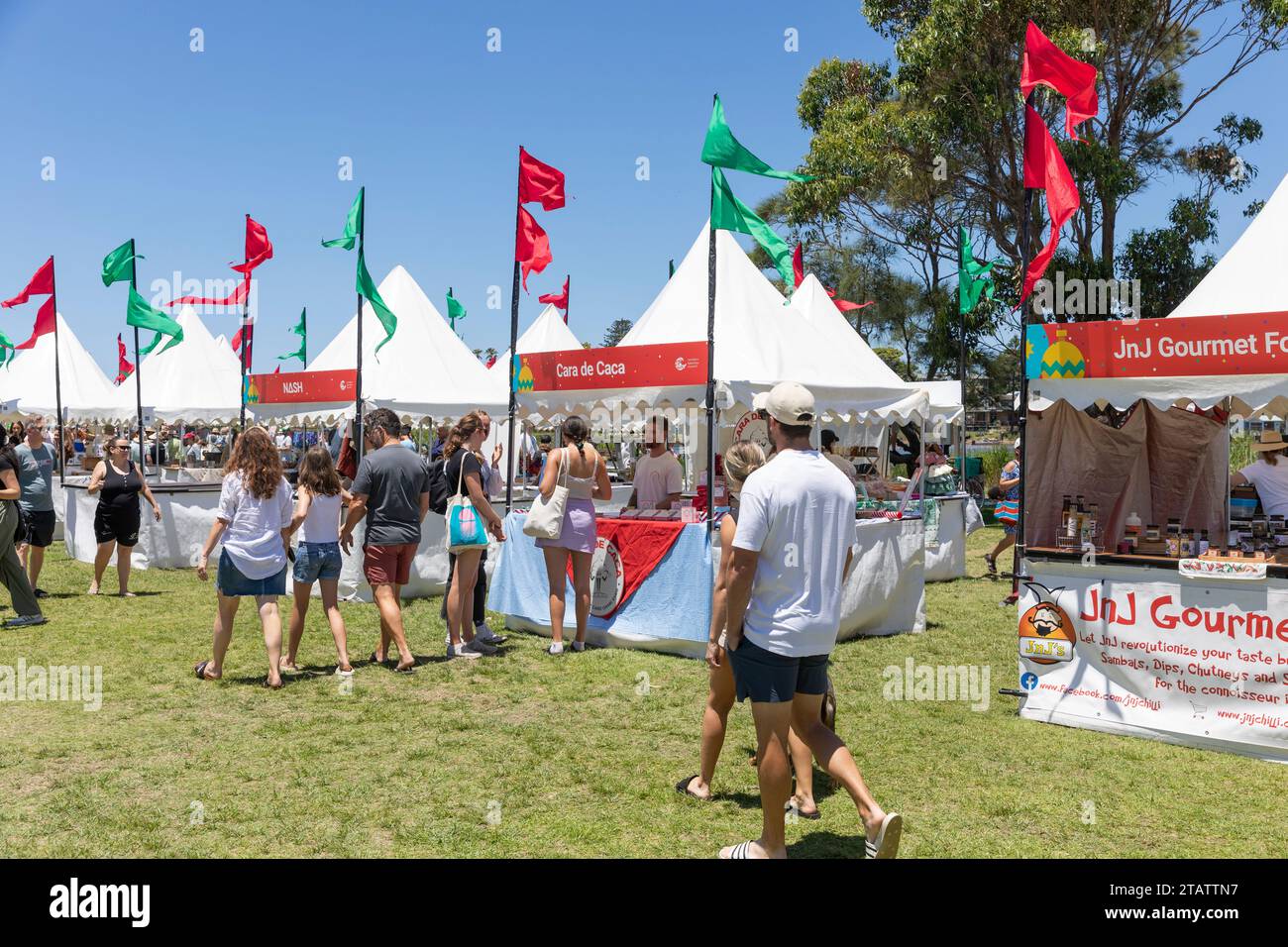 Australia Christmas market in Narrabeen Sydney on blue sky December day ...