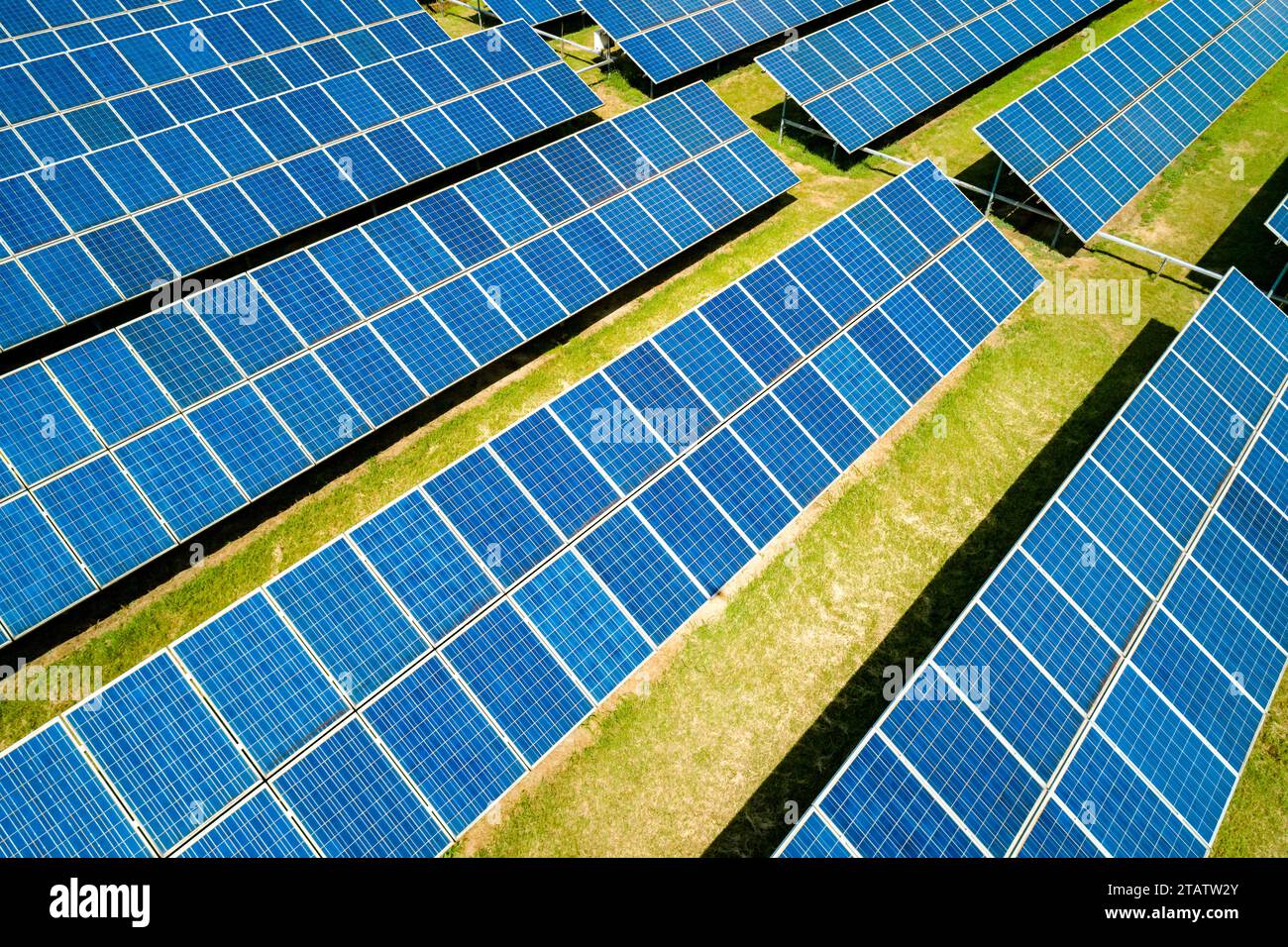 Aerial view of Solar Panels Farm Solar Cell Station. Production of ...