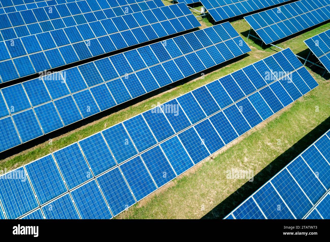 Aerial view of Solar Panels Farm Solar Cell Station. Production of ...
