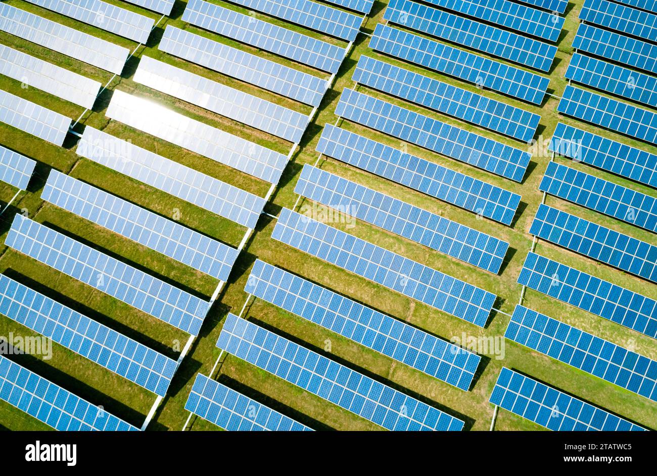 Aerial view of Solar Panels Farm Solar Cell Station. Production of ...