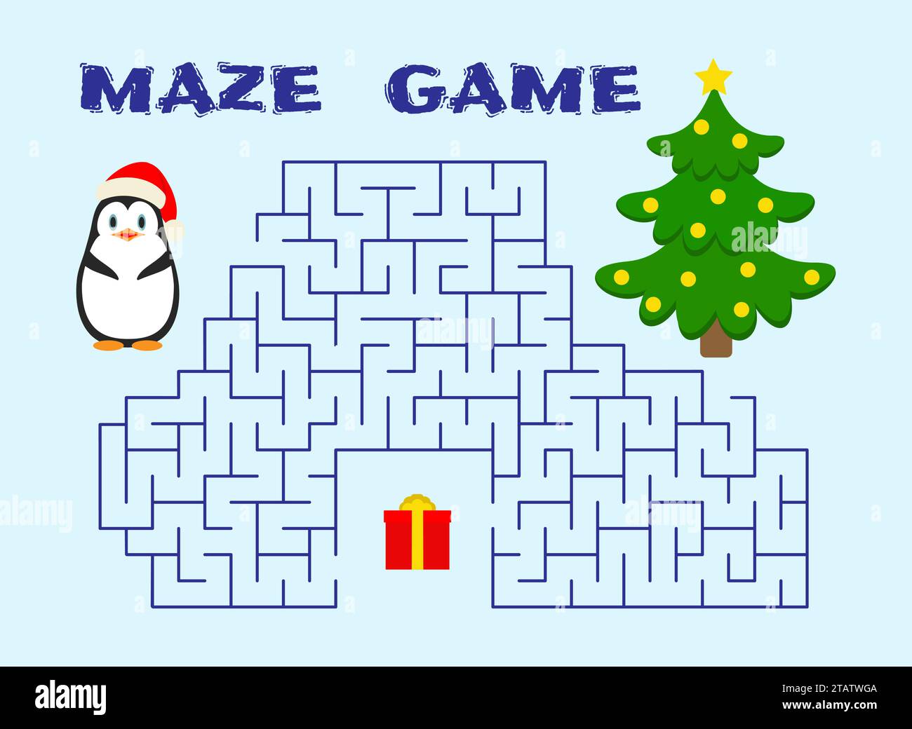 Game Christmas Maze. Vector maze with a penguin, a gift and a Christmas ...