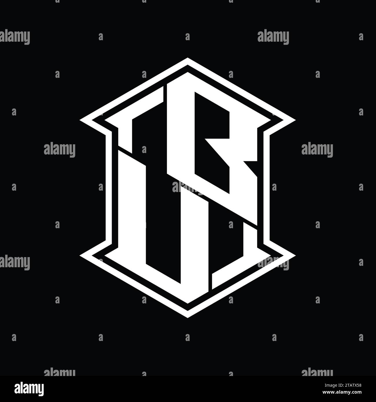 BU Letter Logo monogram hexagon shield shape up and down with sharp ...