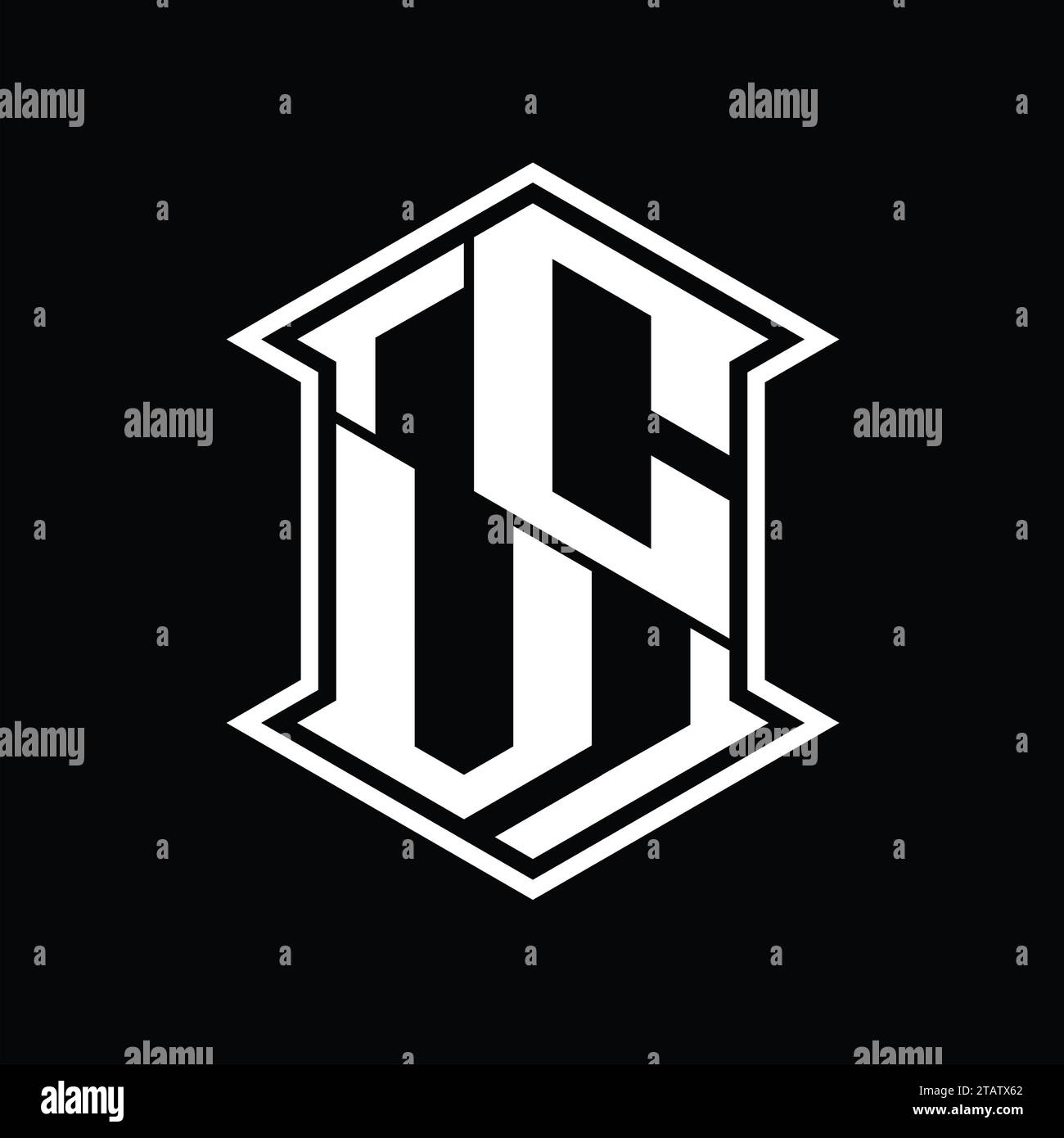 CV Letter Logo monogram hexagon shield shape up and down with sharp ...