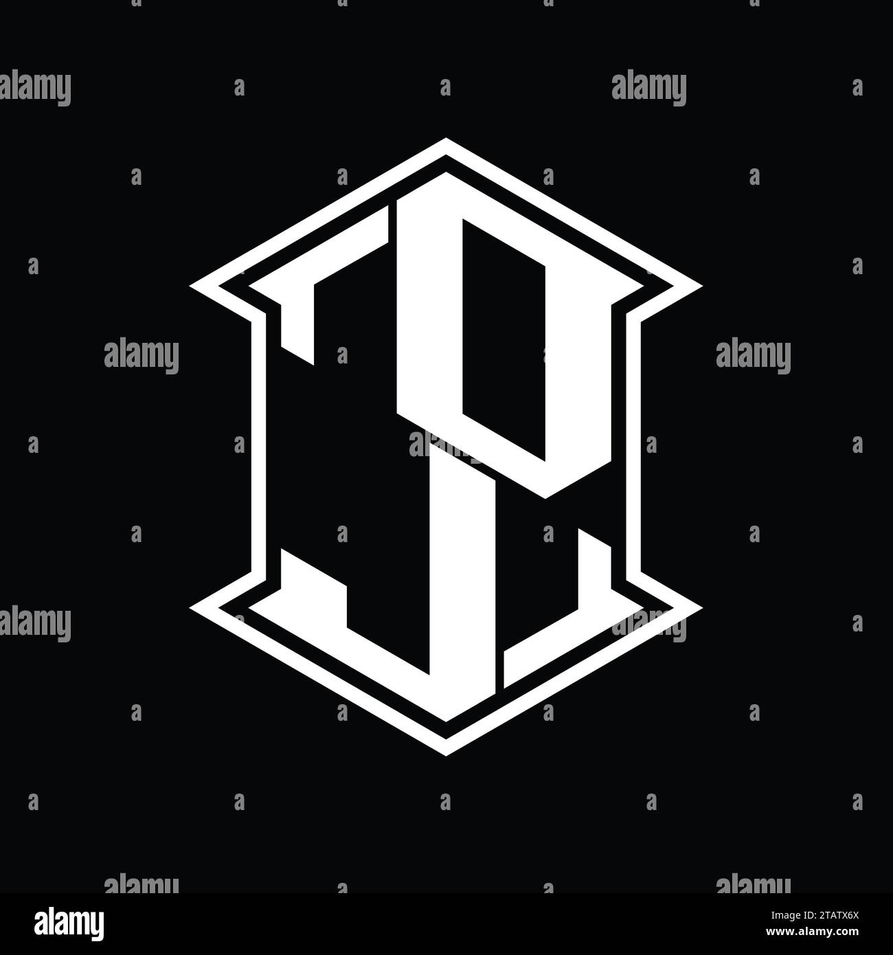 DJ Letter Logo monogram hexagon shield shape up and down with sharp ...