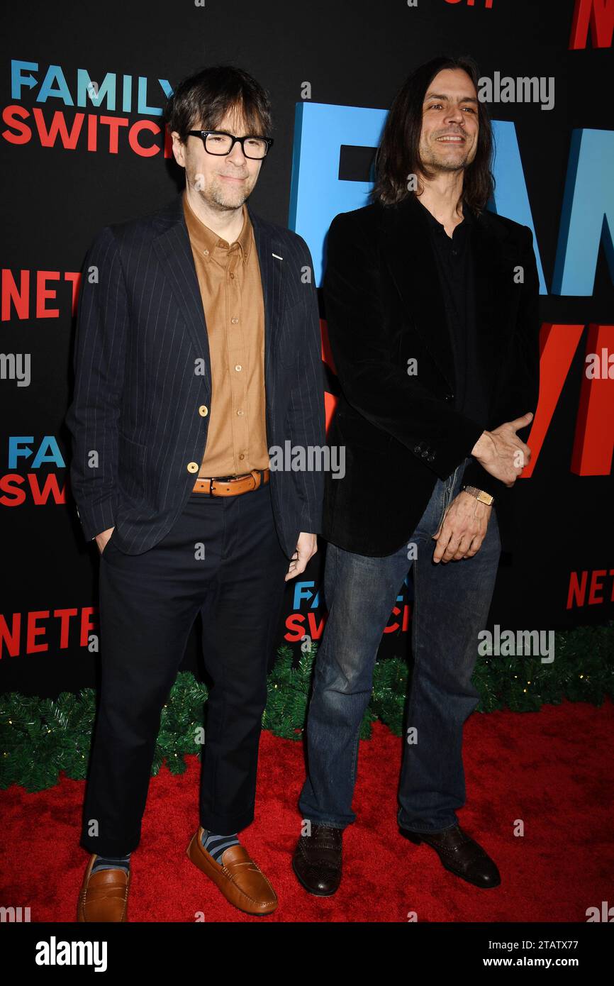 LOS ANGELES, CALIFORNIA - NOVEMBER 29: (L-R) Rivers Cuomo and Brian Bell attend the premiere of ...