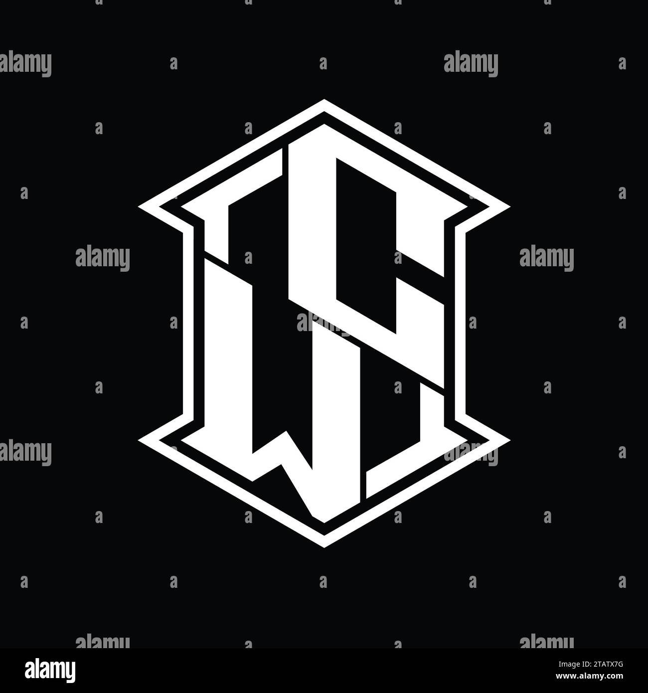 CW Letter Logo monogram hexagon shield shape up and down with sharp ...