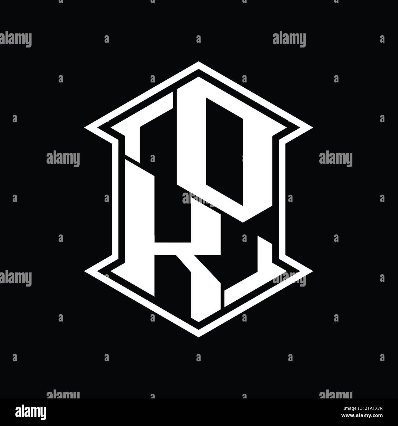 DK Letter Logo monogram hexagon shield shape up and down with sharp ...