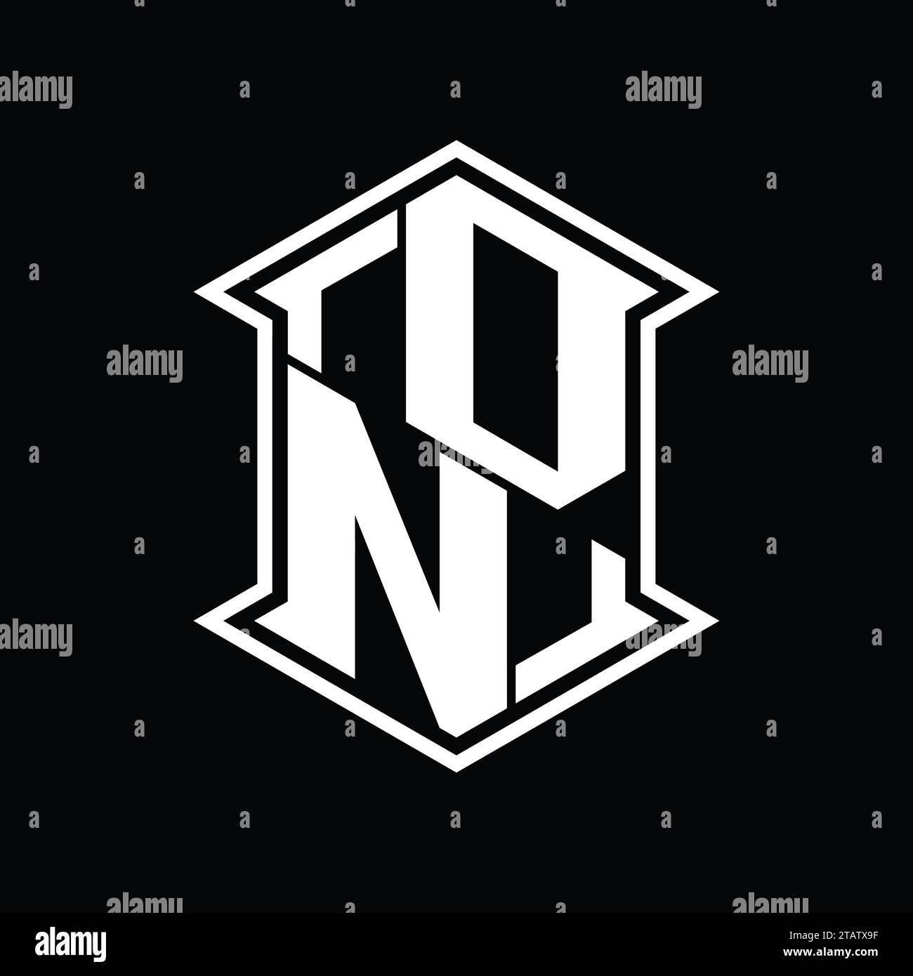 DN Letter Logo monogram hexagon shield shape up and down with sharp ...
