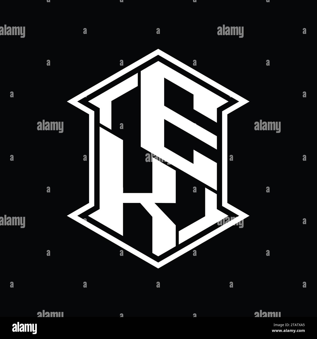 EK Letter Logo monogram hexagon shield shape up and down with sharp corner isolated style design ...