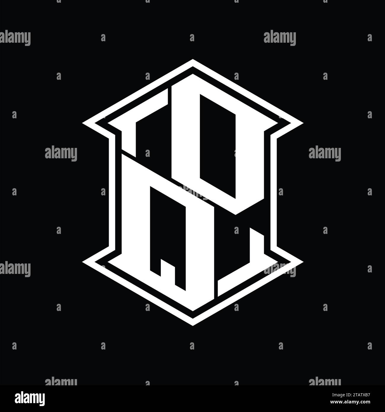 DQ Letter Logo monogram hexagon shield shape up and down with sharp ...