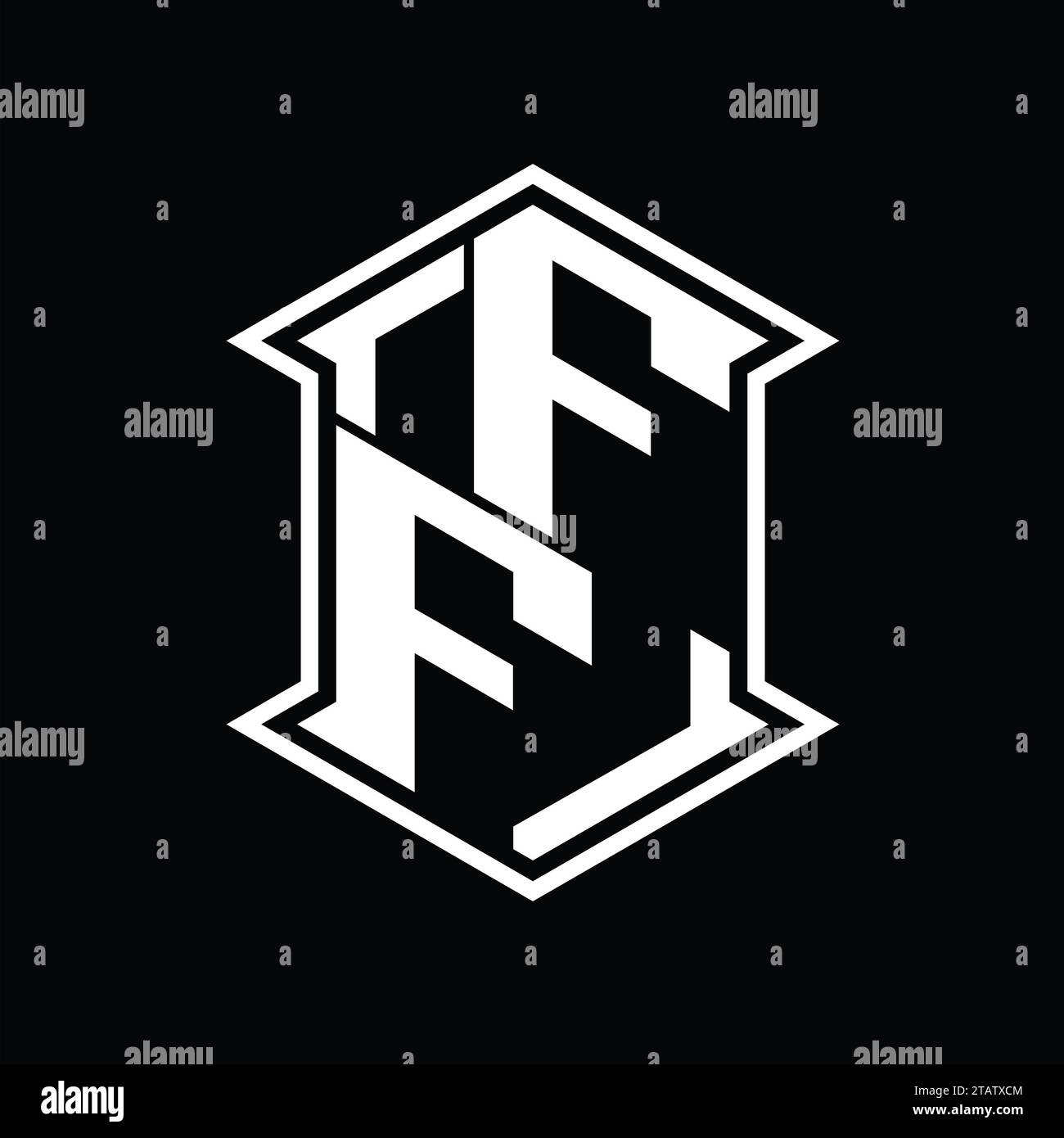 FF Letter Logo monogram hexagon shield shape up and down with sharp corner isolated style design ...