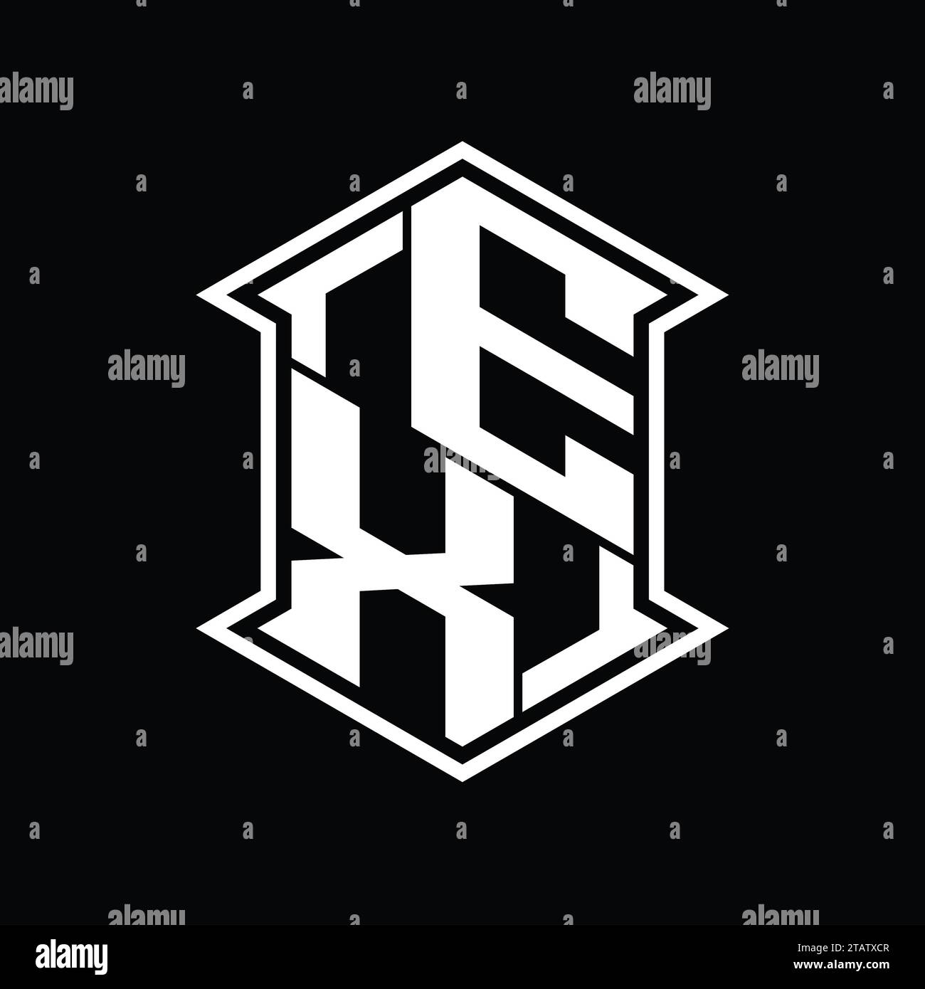 EX Letter Logo monogram hexagon shield shape up and down with sharp corner isolated style design ...