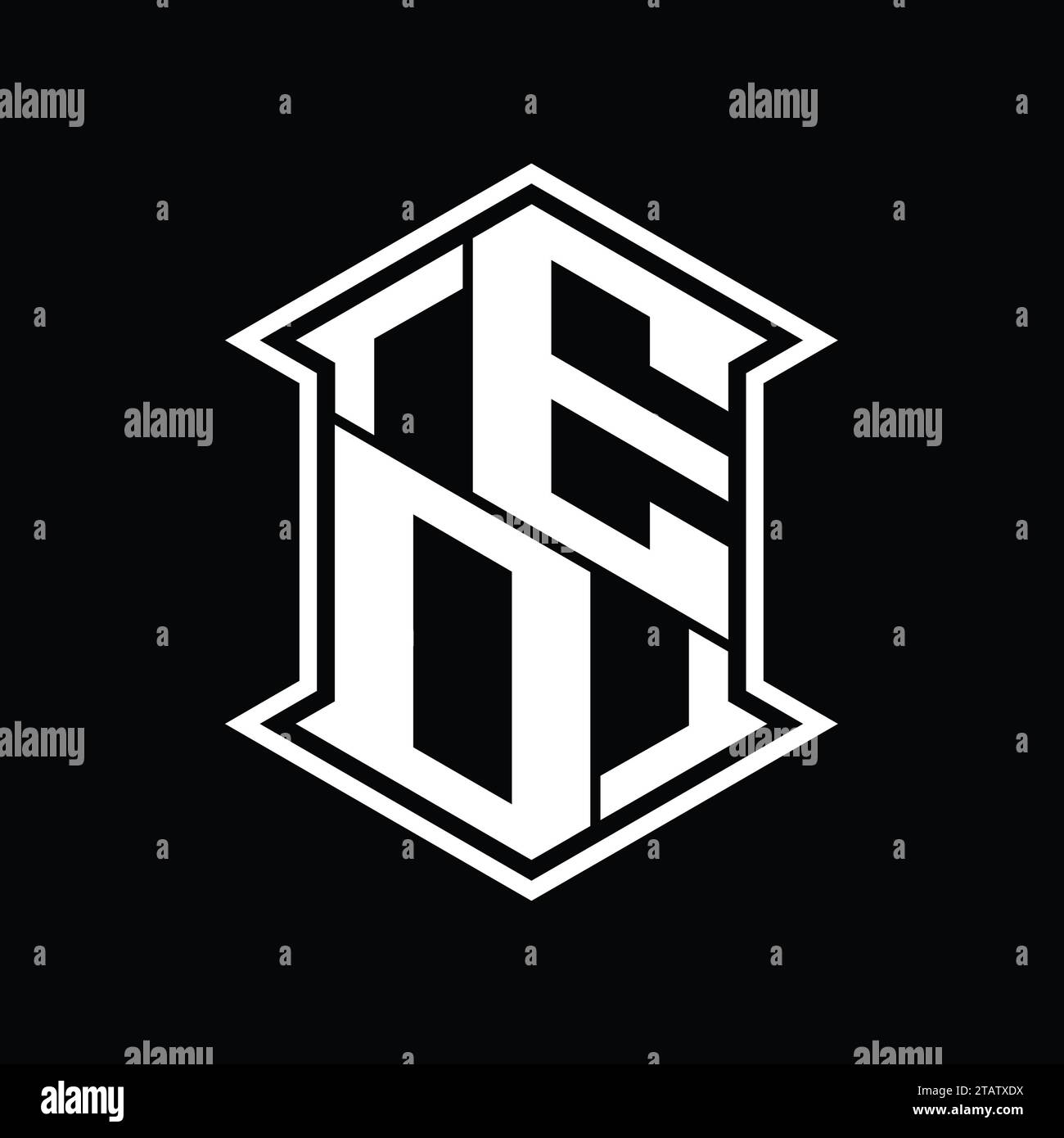 EO Letter Logo monogram hexagon shield shape up and down with sharp ...