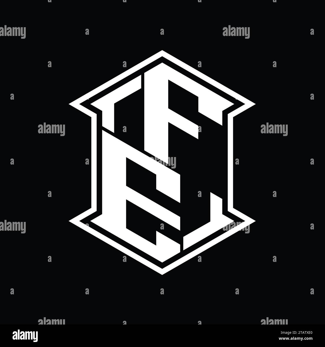 FE Letter Logo monogram hexagon shield shape up and down with sharp corner isolated style design ...