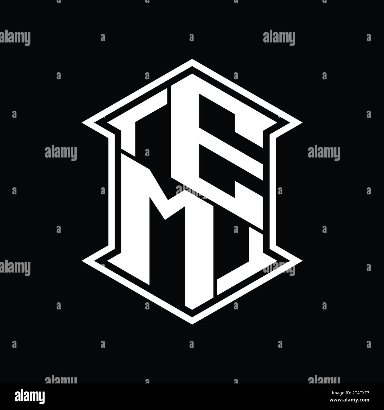 EM Letter Logo monogram hexagon shield shape up and down with sharp ...