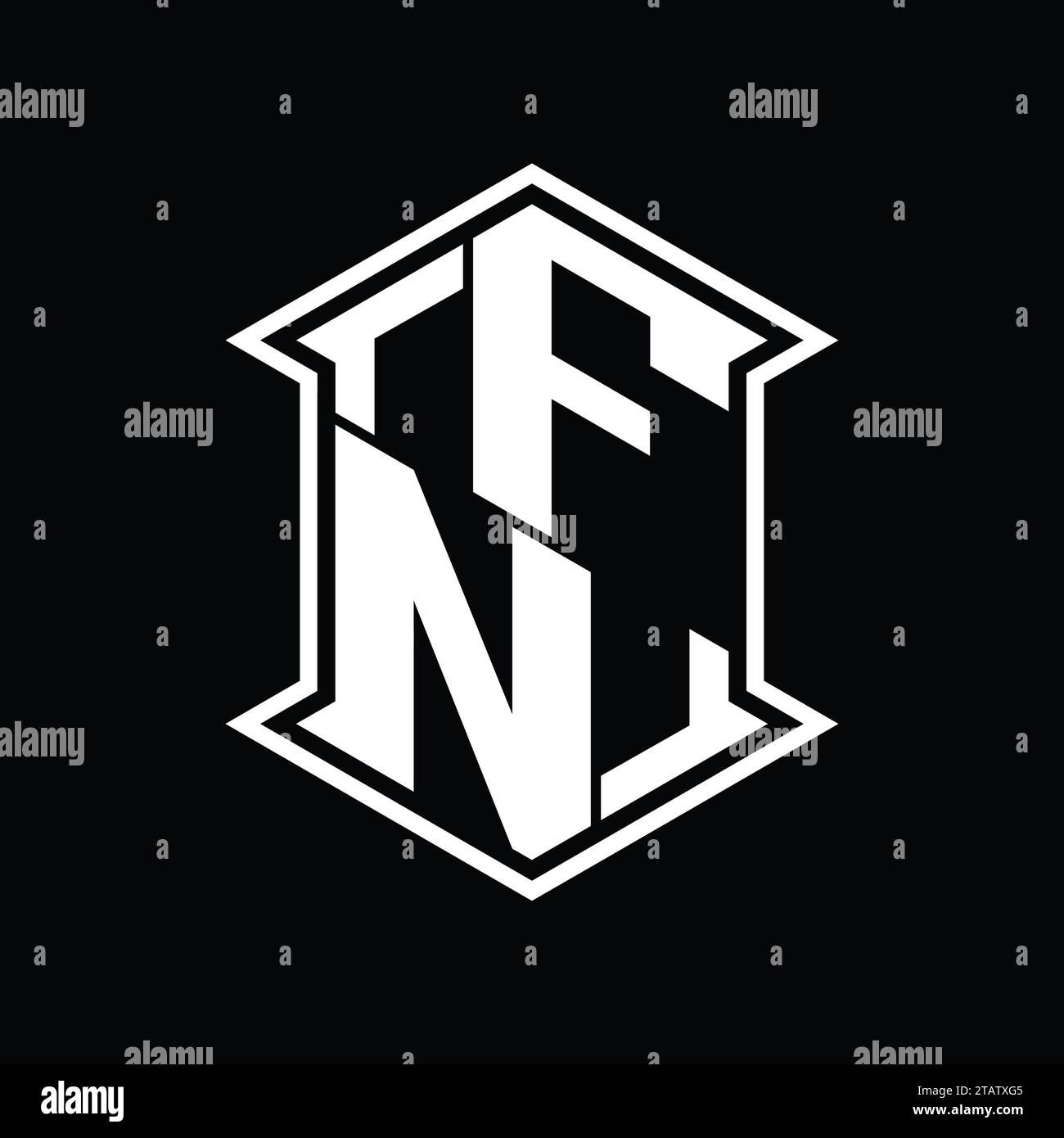FN Letter Logo monogram hexagon shield shape up and down with sharp ...