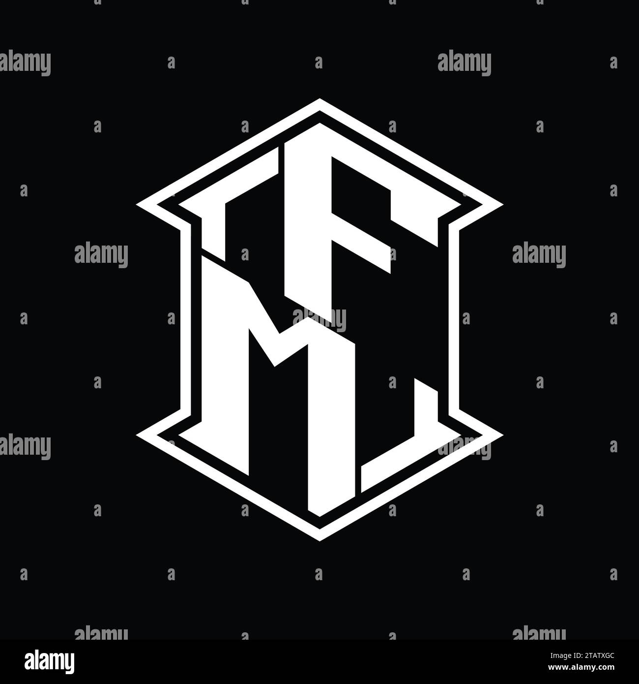 FM Letter Logo monogram hexagon shield shape up and down with sharp ...