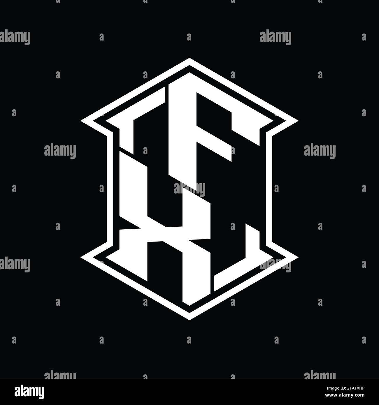 FX Letter Logo monogram hexagon shield shape up and down with sharp corner isolated style design ...
