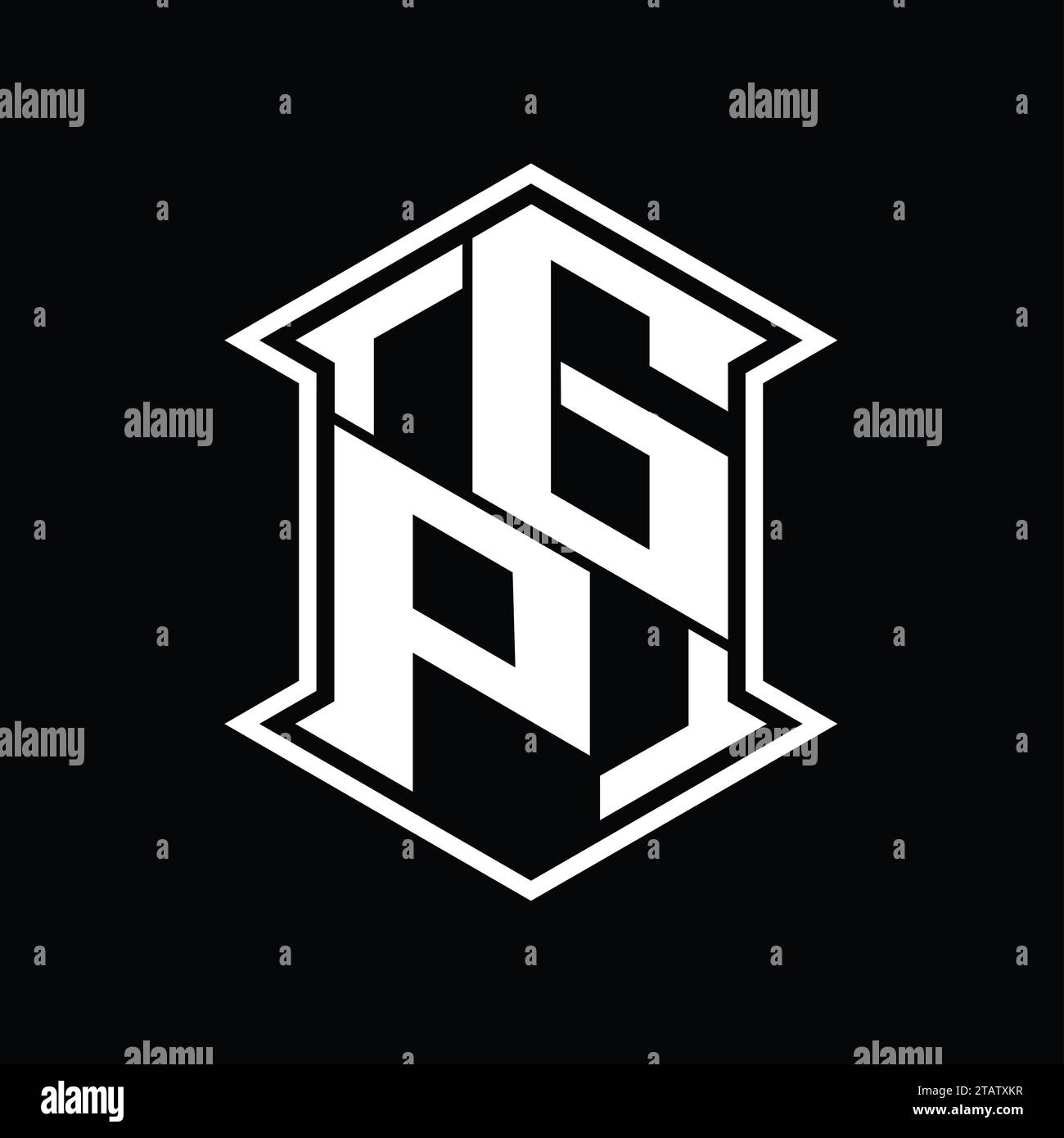 GP Letter Logo monogram hexagon shield shape up and down with sharp ...