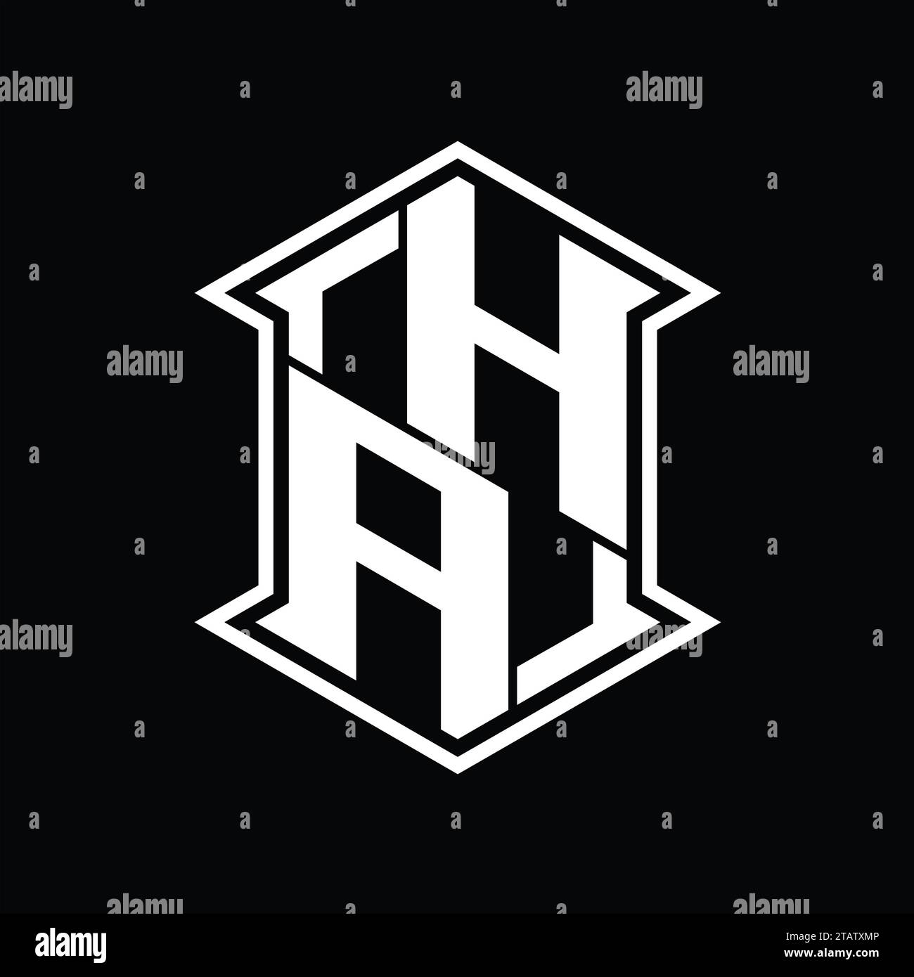 HA Letter Logo monogram hexagon shield shape up and down with sharp ...