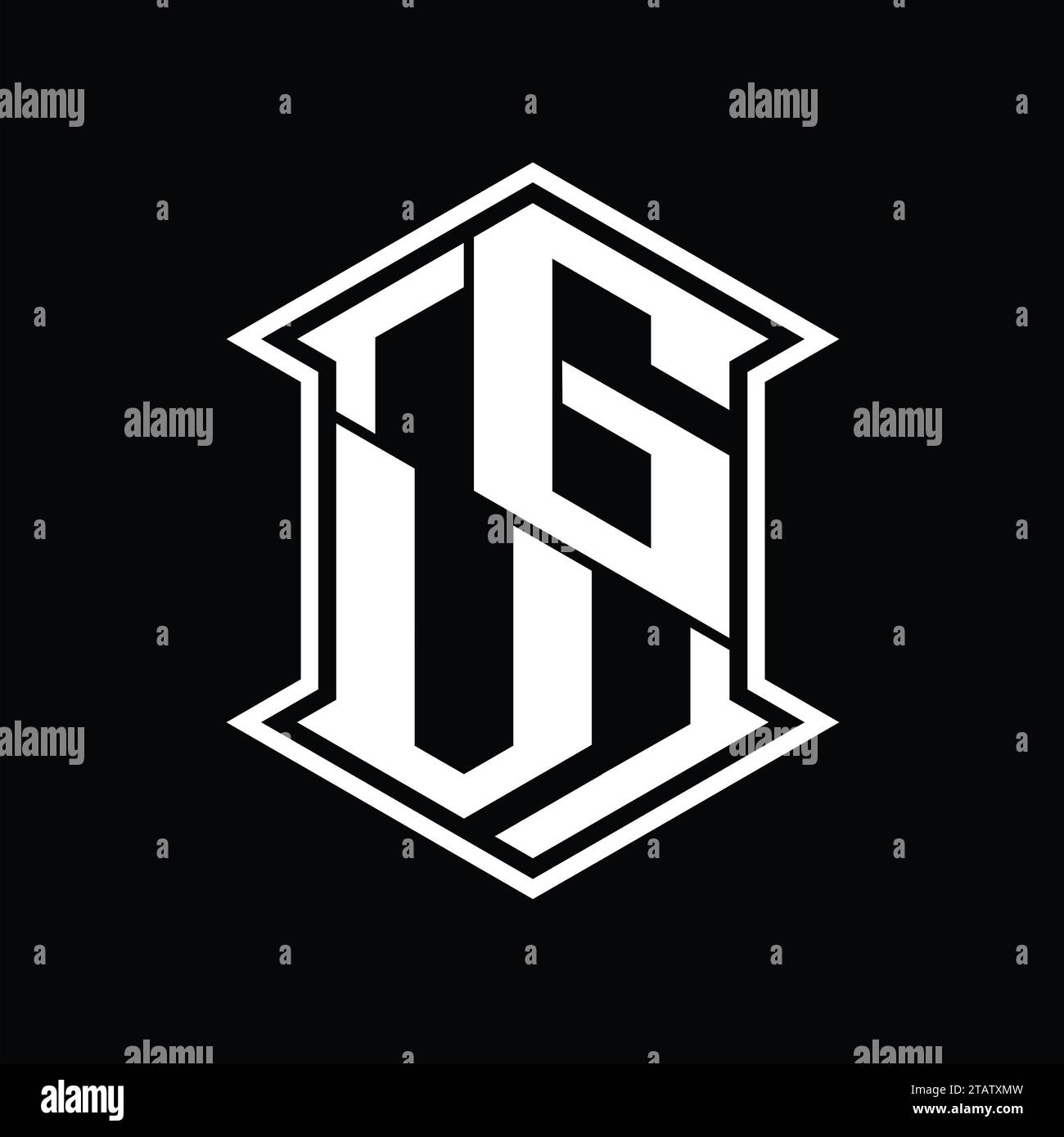 GV Letter Logo monogram hexagon shield shape up and down with sharp ...