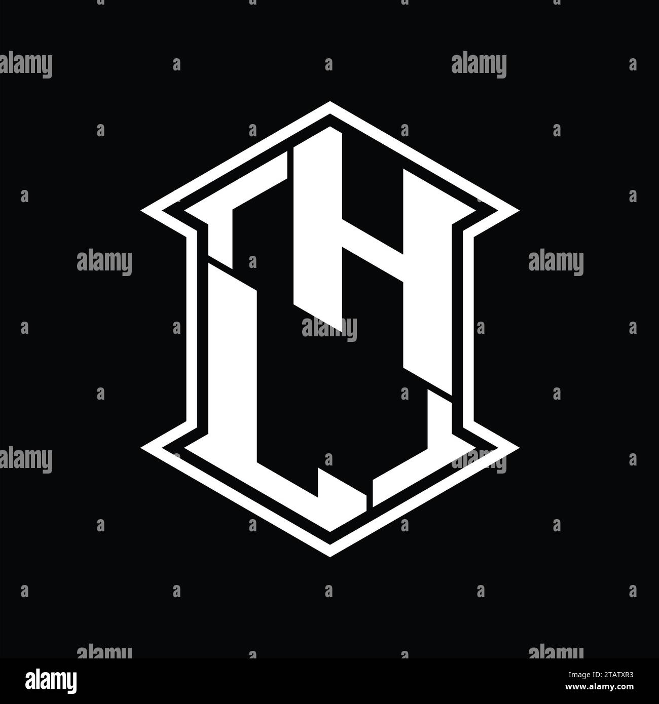 HL Letter Logo monogram hexagon shield shape up and down with sharp corner isolated style design ...