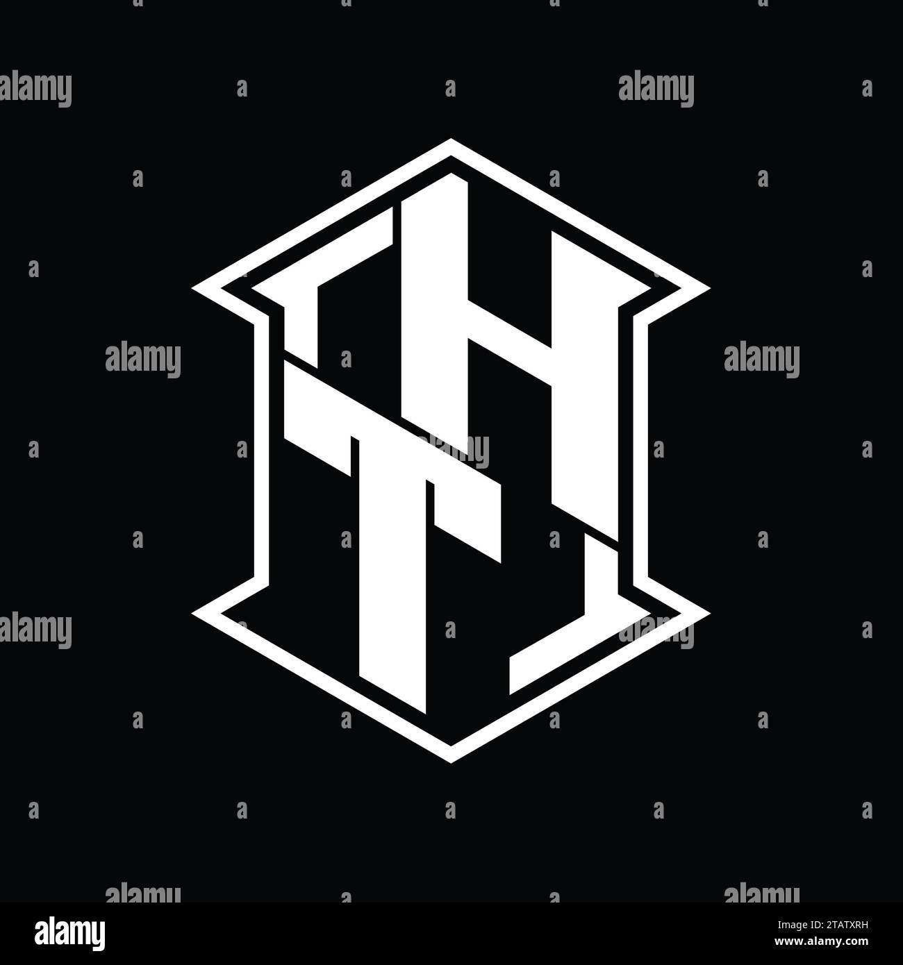 HT Letter Logo monogram hexagon shield shape up and down with sharp ...
