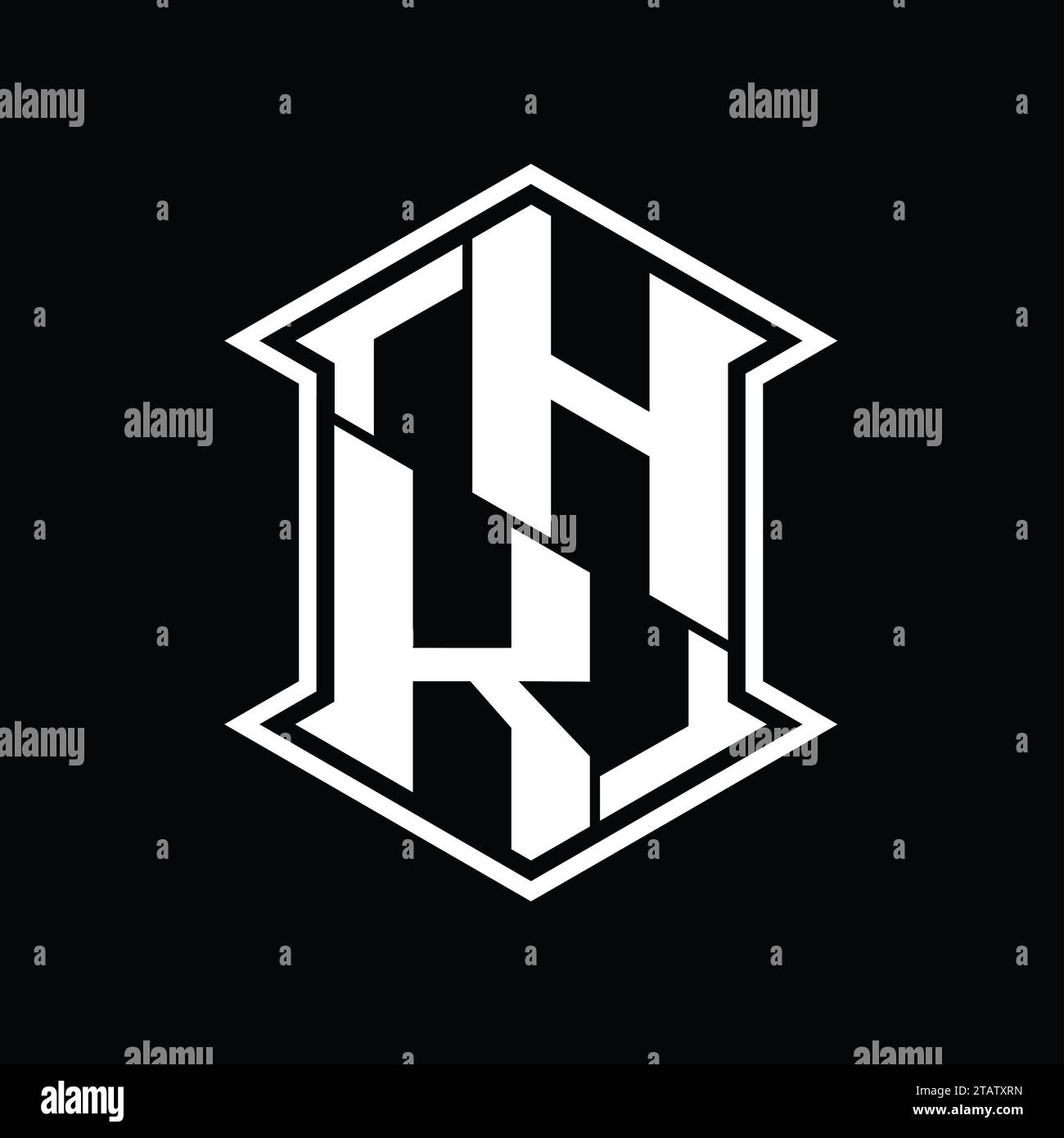 HK Letter Logo monogram hexagon shield shape up and down with sharp ...