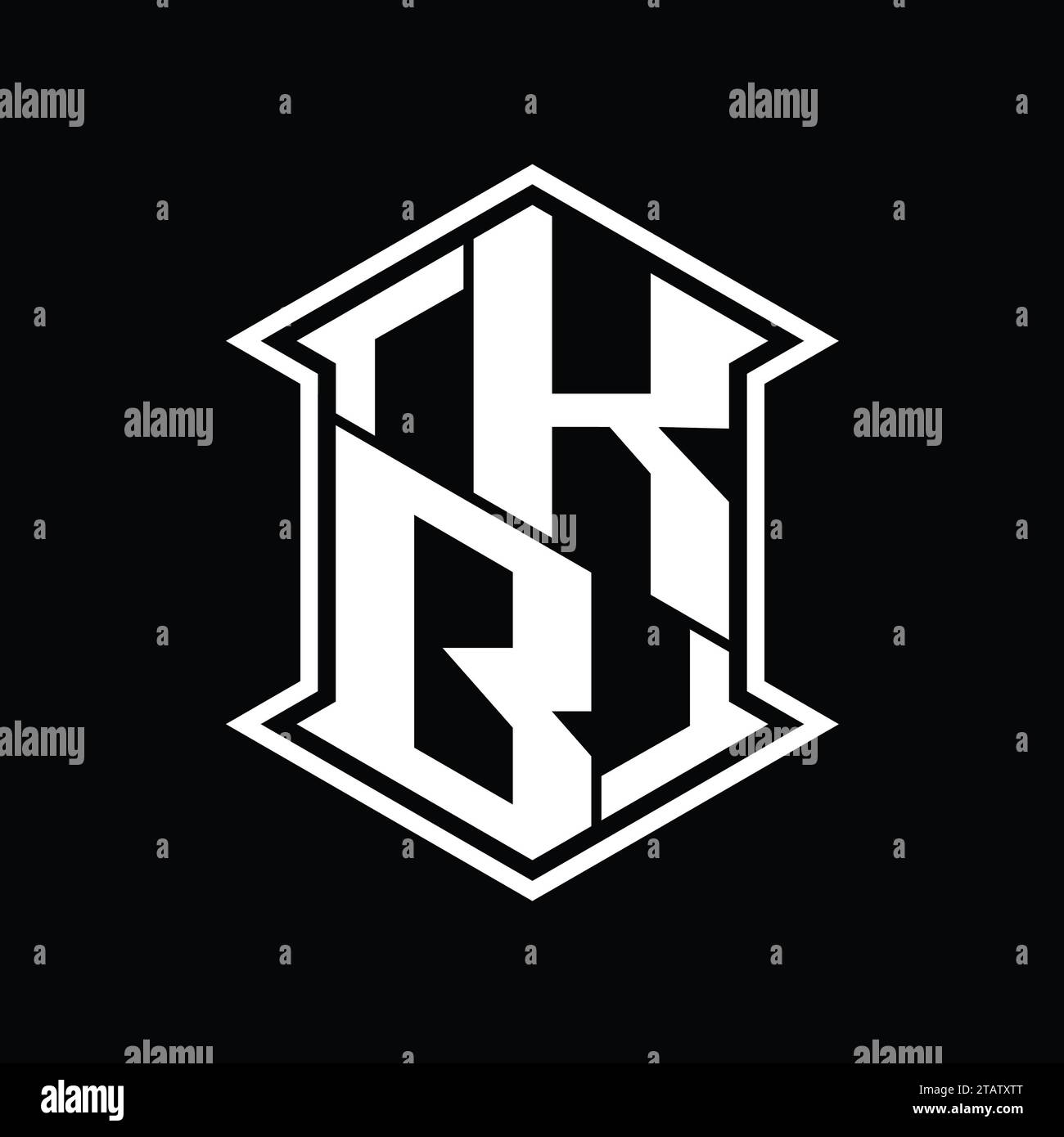KB Letter Logo monogram hexagon shield shape up and down with sharp ...