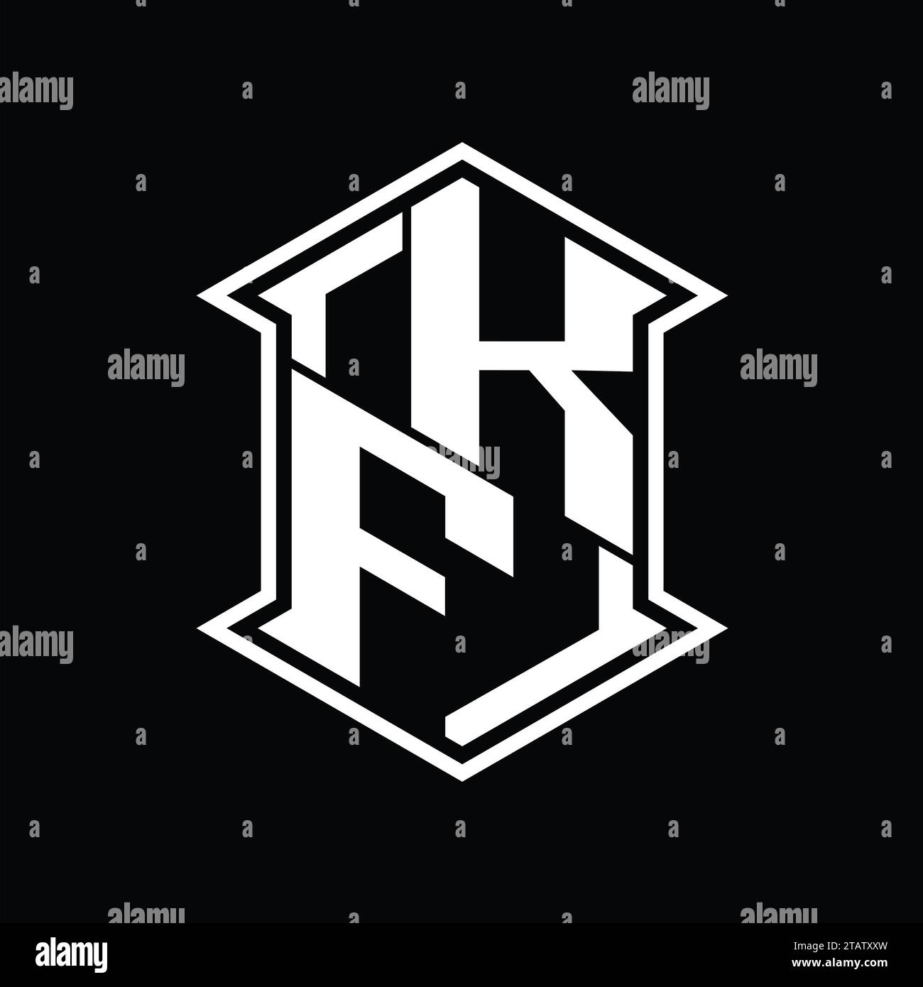 KF Letter Logo monogram hexagon shield shape up and down with sharp corner isolated style design ...