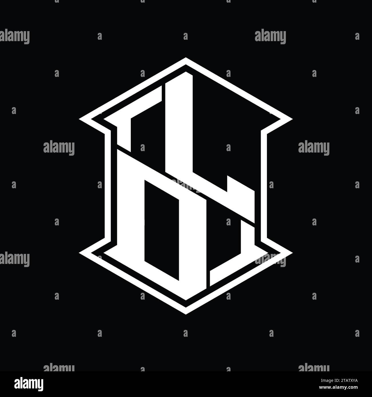 LD Letter Logo monogram hexagon shield shape up and down with sharp corner isolated style design ...