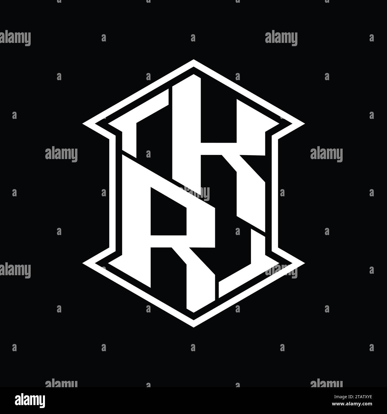 KR Letter Logo monogram hexagon shield shape up and down with sharp ...