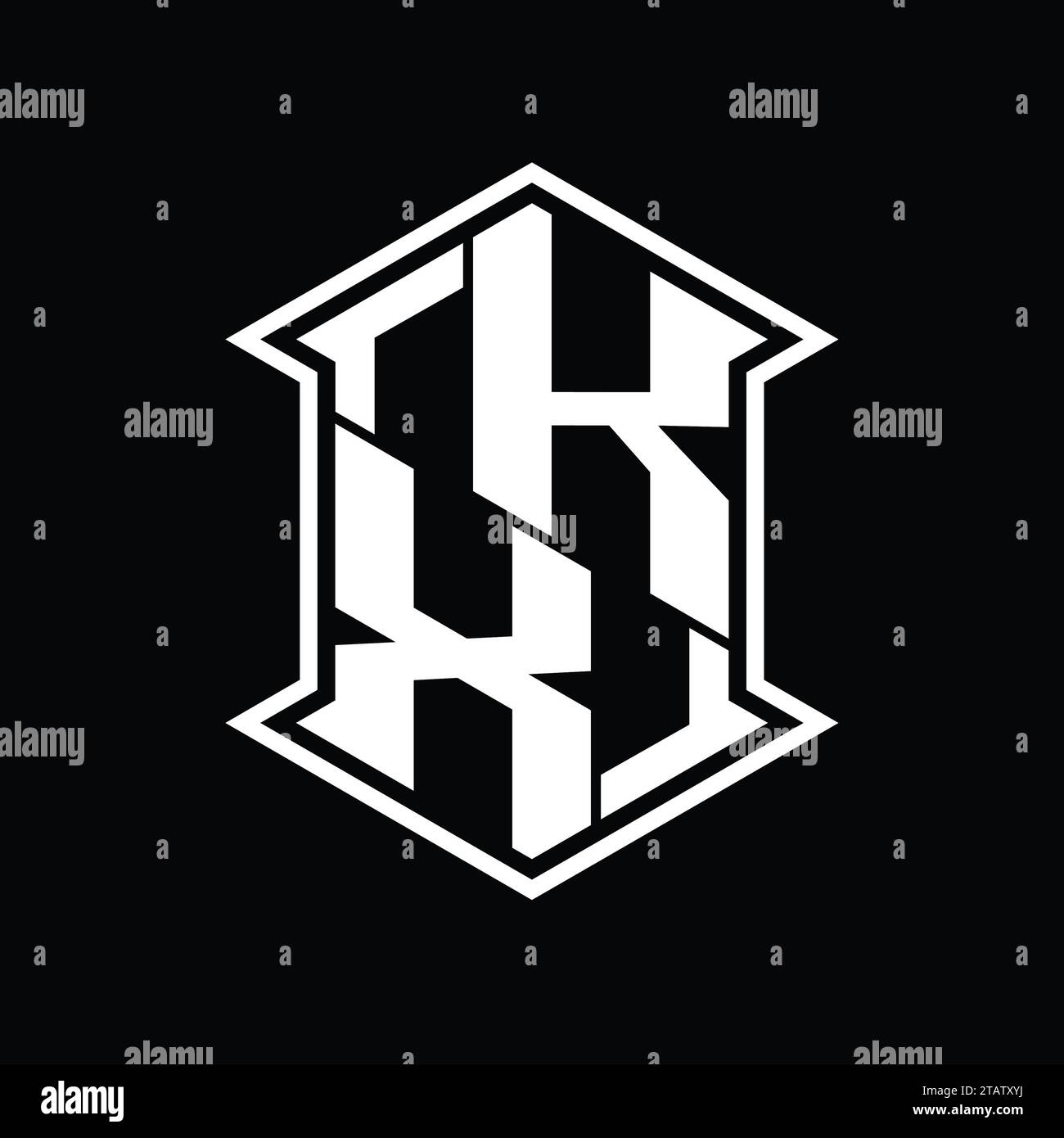KX Letter Logo monogram hexagon shield shape up and down with sharp corner isolated style design ...