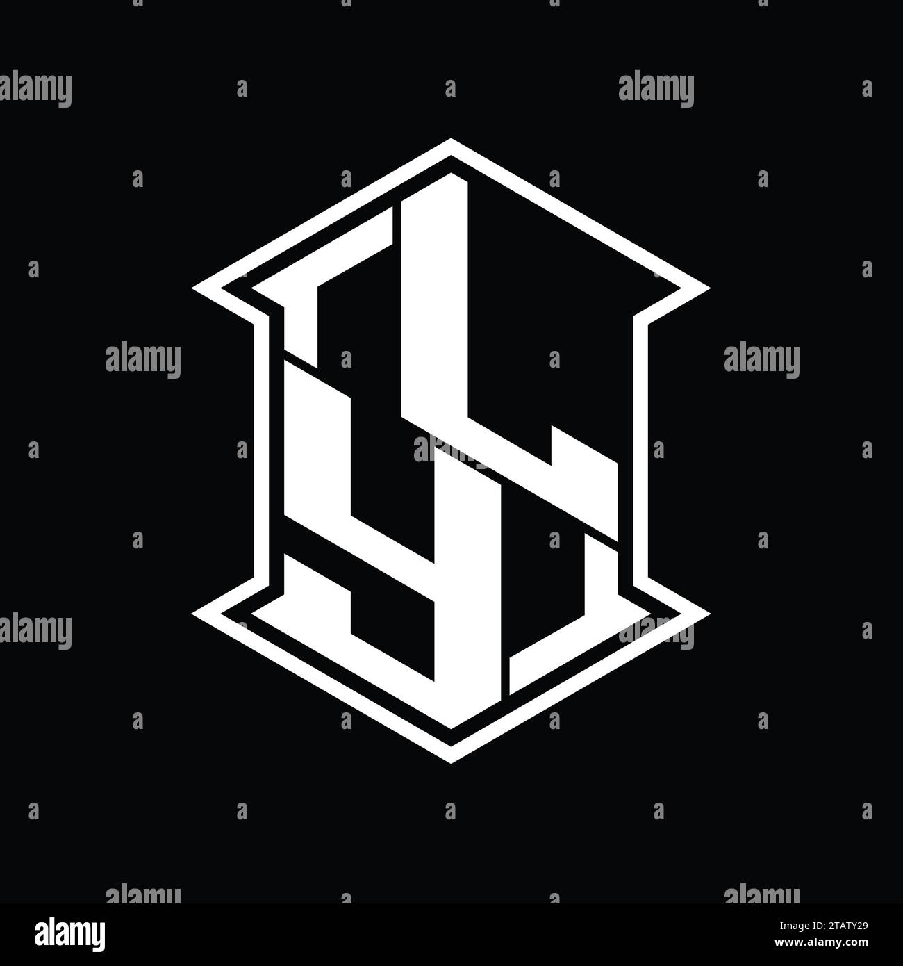 LY Letter Logo monogram hexagon shield shape up and down with sharp corner isolated style design ...