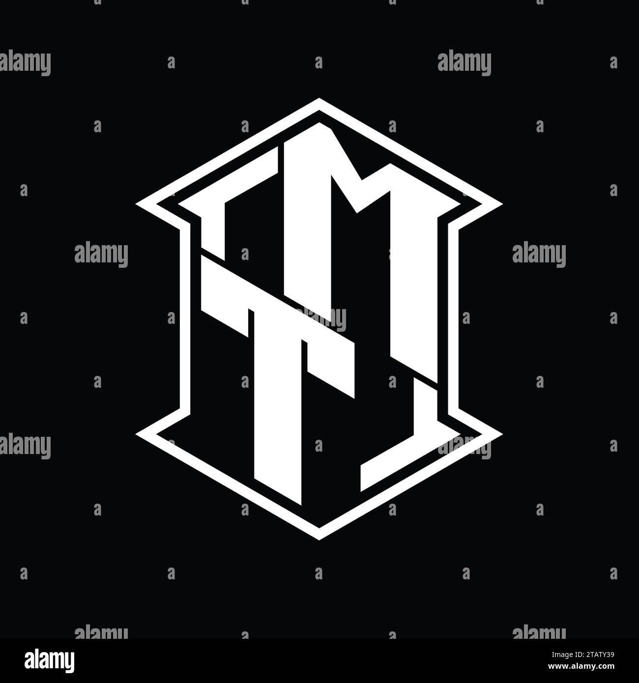 MT Letter Logo monogram hexagon shield shape up and down with sharp ...