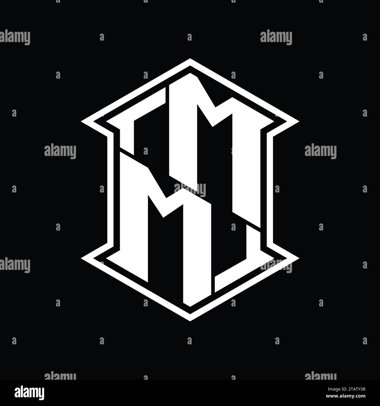 MM Letter Logo monogram hexagon shield shape up and down with sharp ...