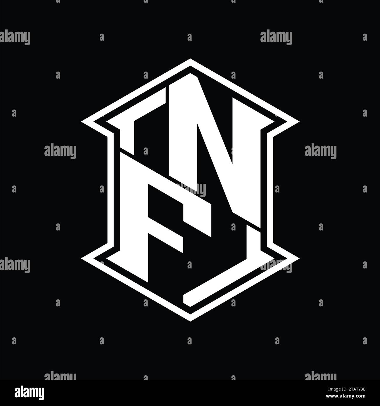 NF Letter Logo monogram hexagon shield shape up and down with sharp ...