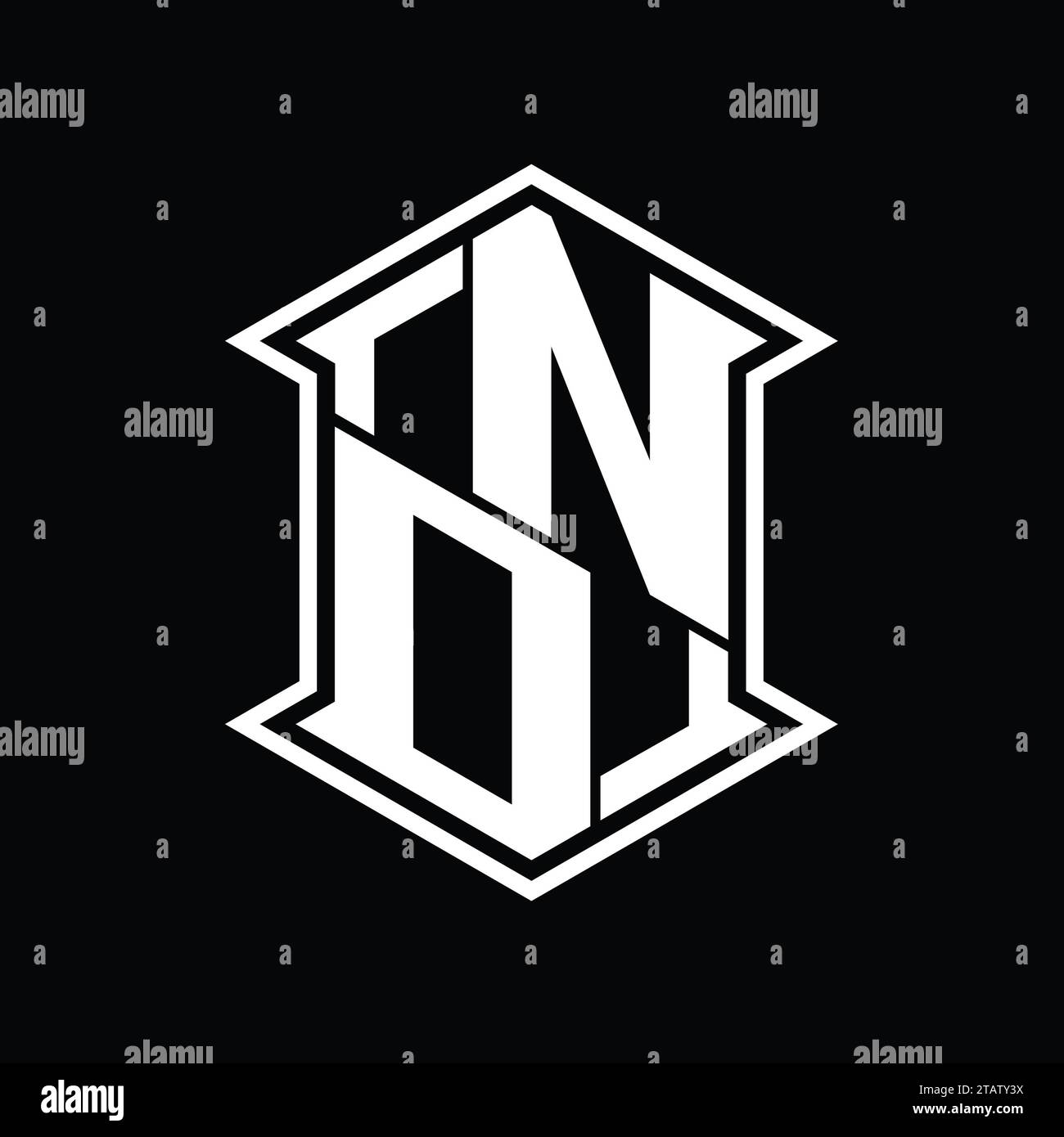 ND Letter Logo monogram hexagon shield shape up and down with sharp ...