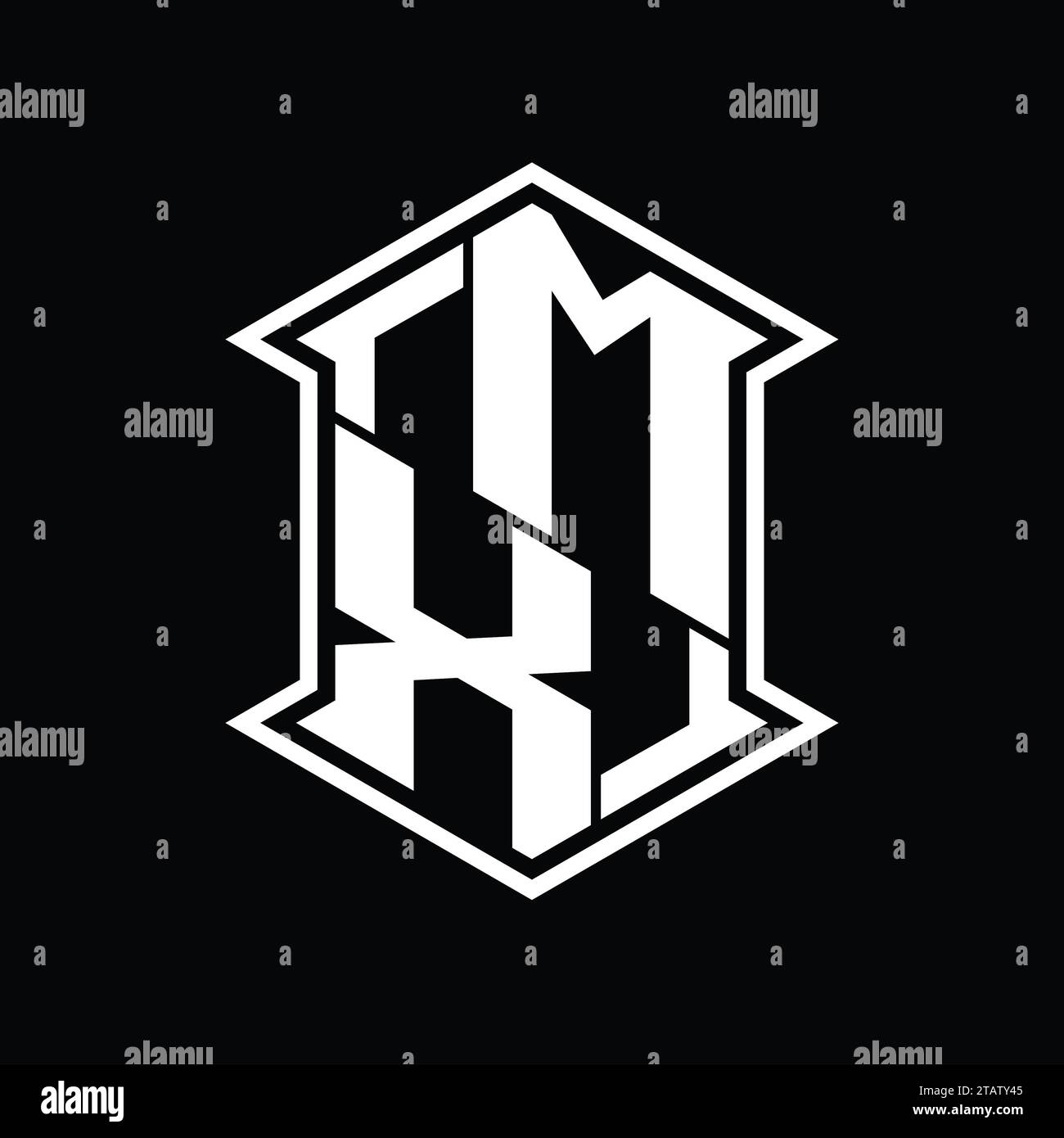 MX Letter Logo monogram hexagon shield shape up and down with sharp corner isolated style design ...