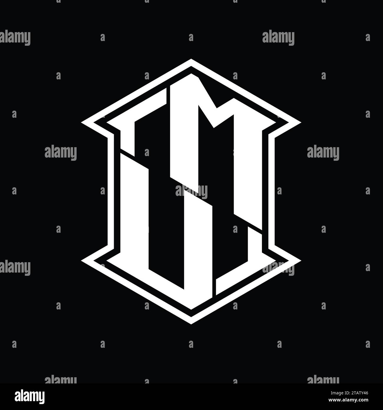 MU Letter Logo monogram hexagon shield shape up and down with sharp ...